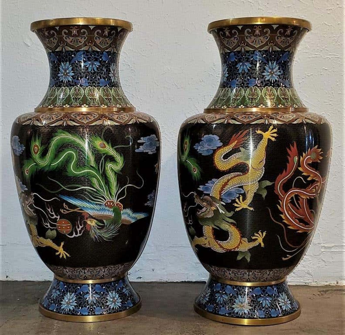 Jingfa Beijing Cloisonne Factory - Pair of Large Chinese Bronze ...