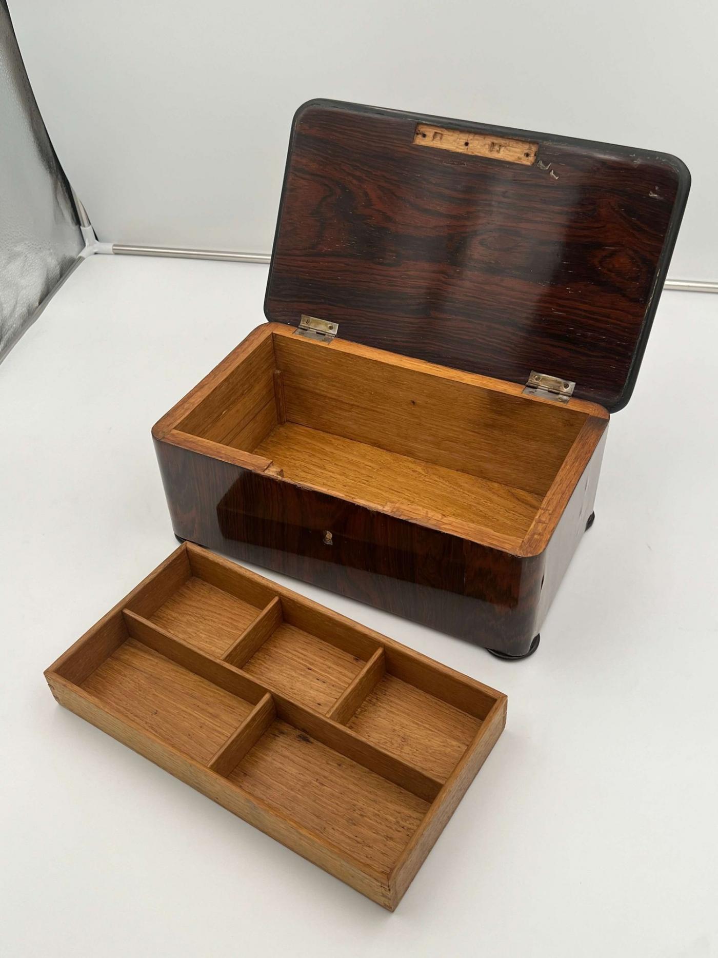 Large Art Deco Box, Rosewood Veneer, Oak, France circa 1930