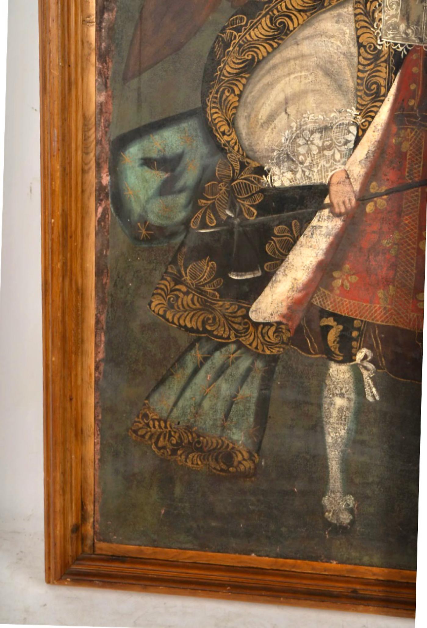 Large Cuzco School Painting of Archangel Michael