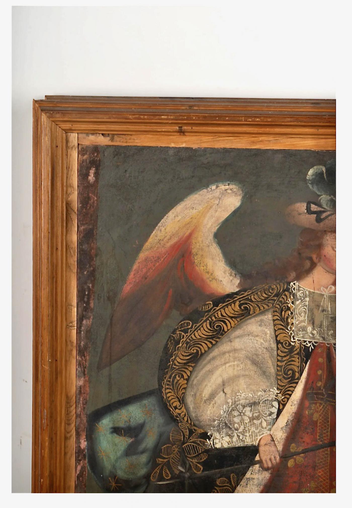 Large Cuzco School Painting of Archangel Michael