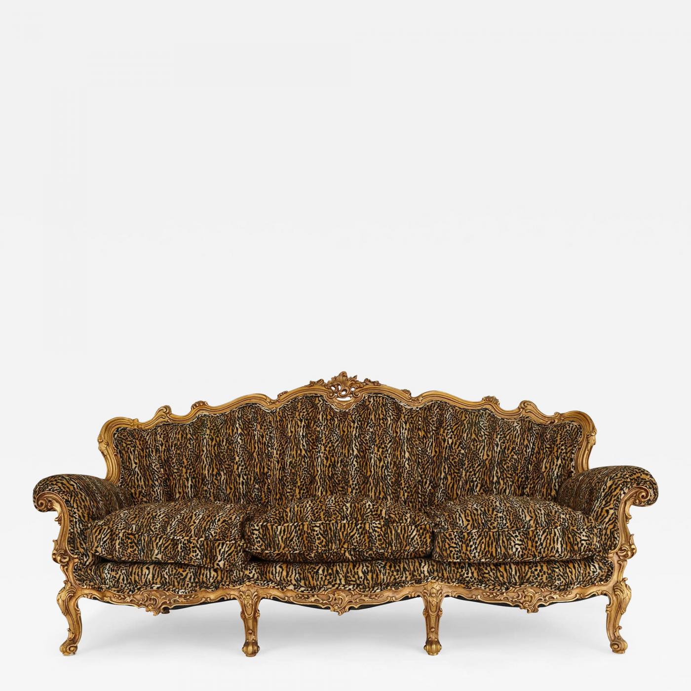 Large French giltwood ornate antique sofa