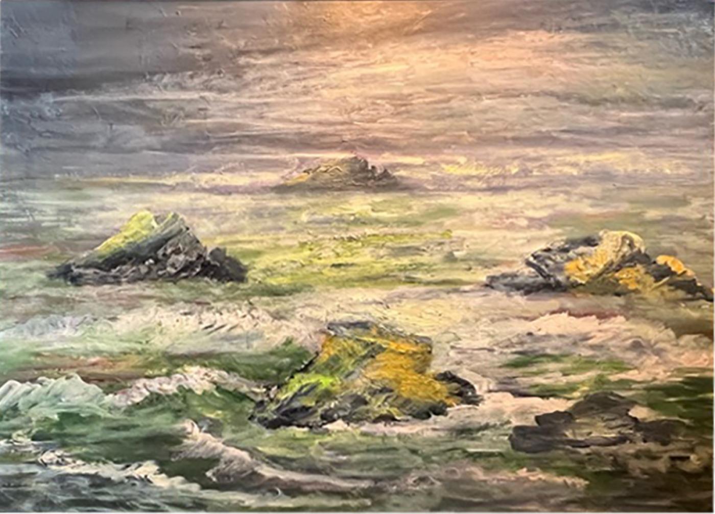 MID CENTURY OCEAN WAVES BREAK PAINTING