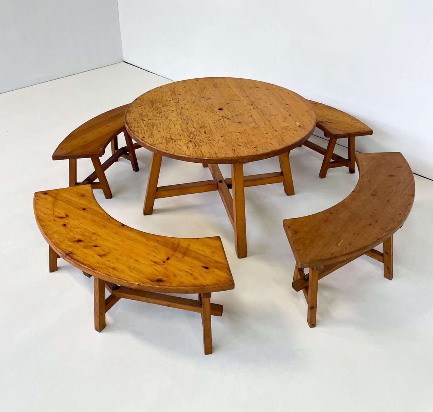 Mid Century Modern Brutalist Wooden Dining Set
