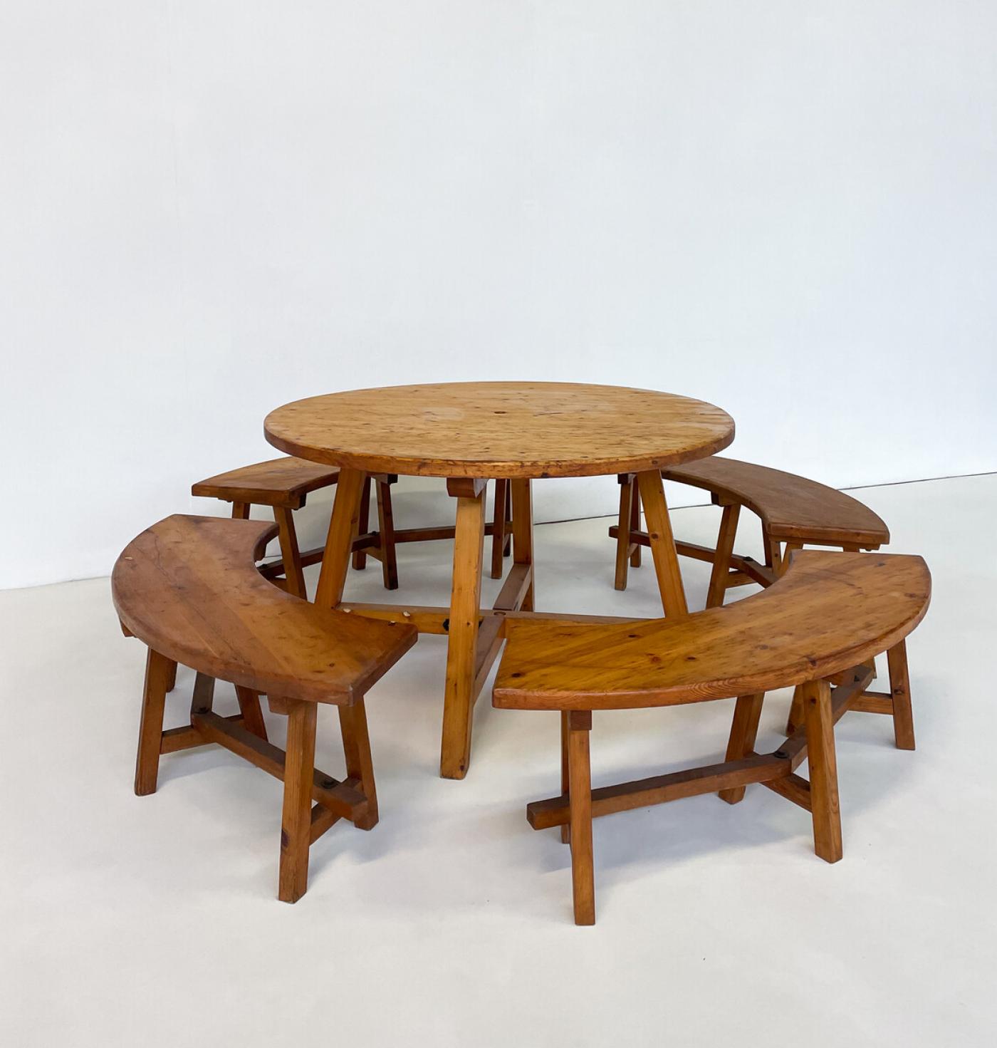 Mid Century Modern Brutalist Wooden Dining Set