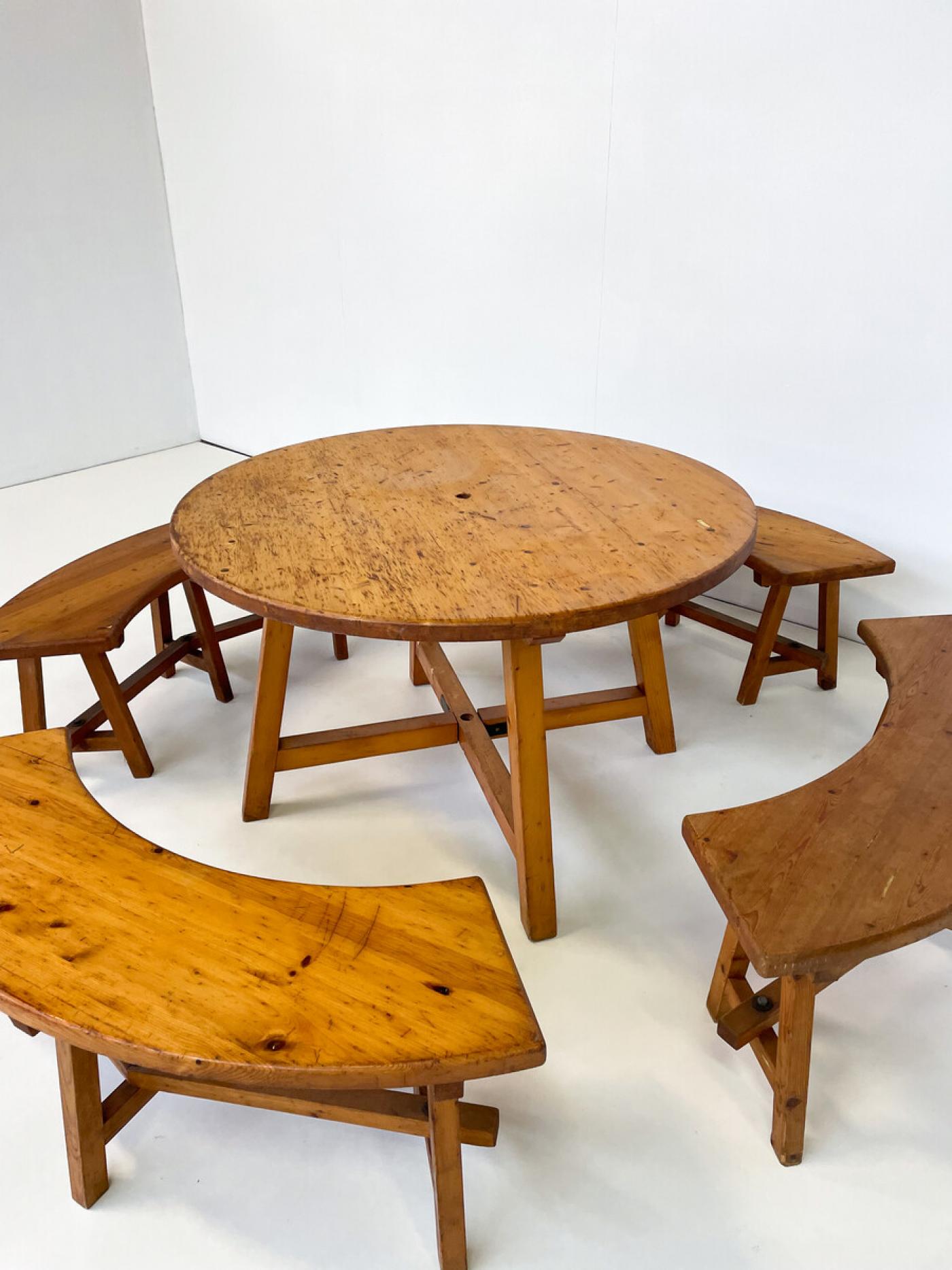 Mid Century Modern Brutalist Wooden Dining Set