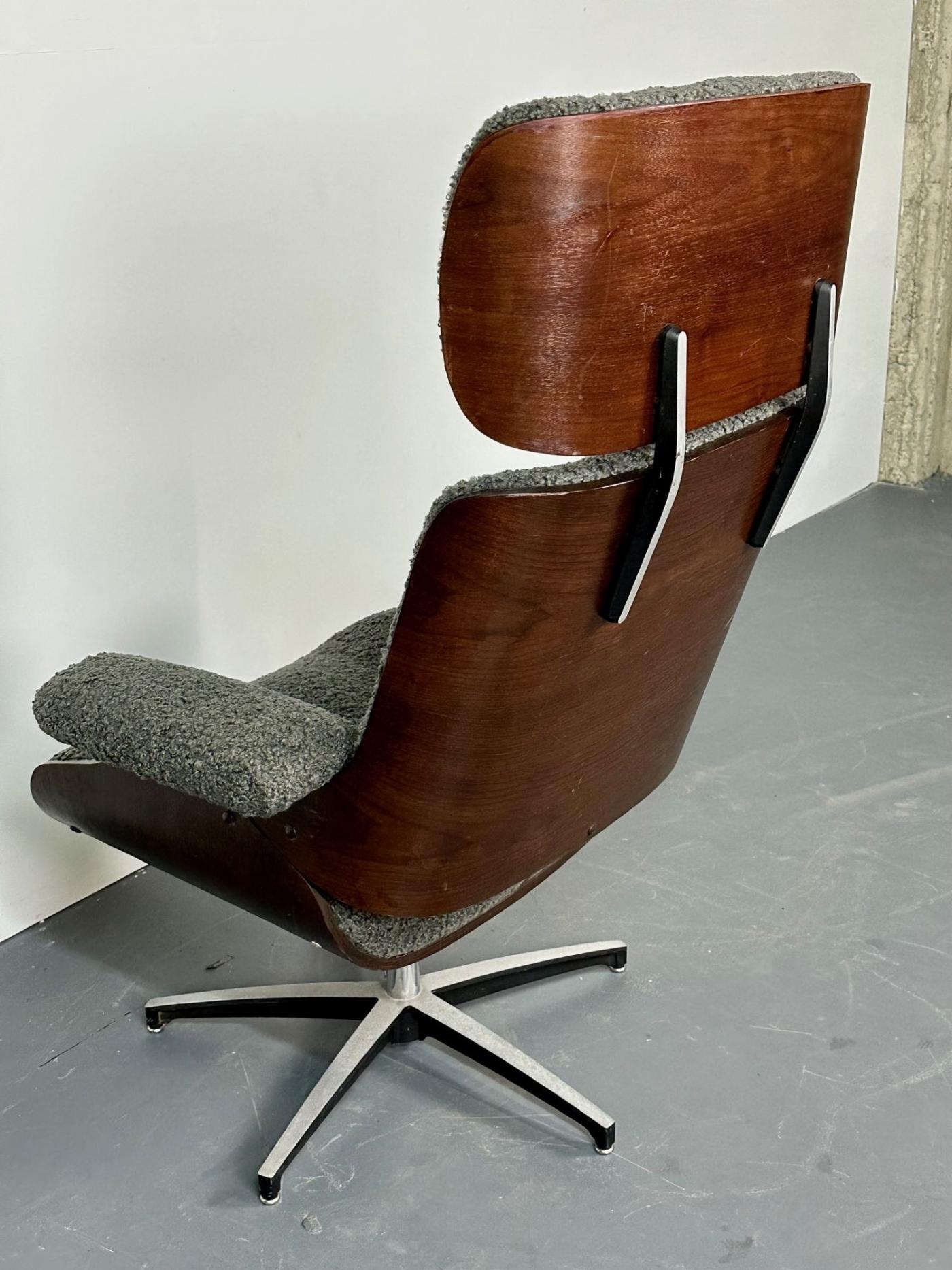 Mid-Century Modern Charles & Ray Eames Style Lounge Chair, Ottoman, Boucle