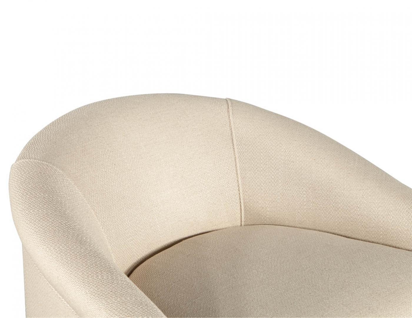 Mid-Century Modern Fully Upholstered Swivel Lounge Chair in Cream Linen
