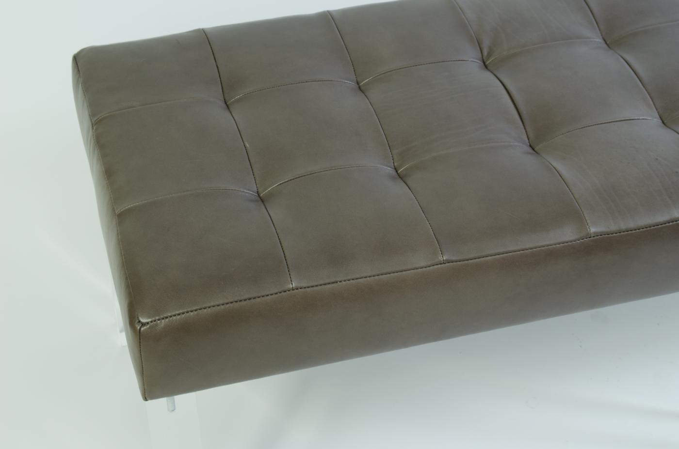 Montage - Lucite Prism Bench in Gunmetal Leather with Blind Tufting