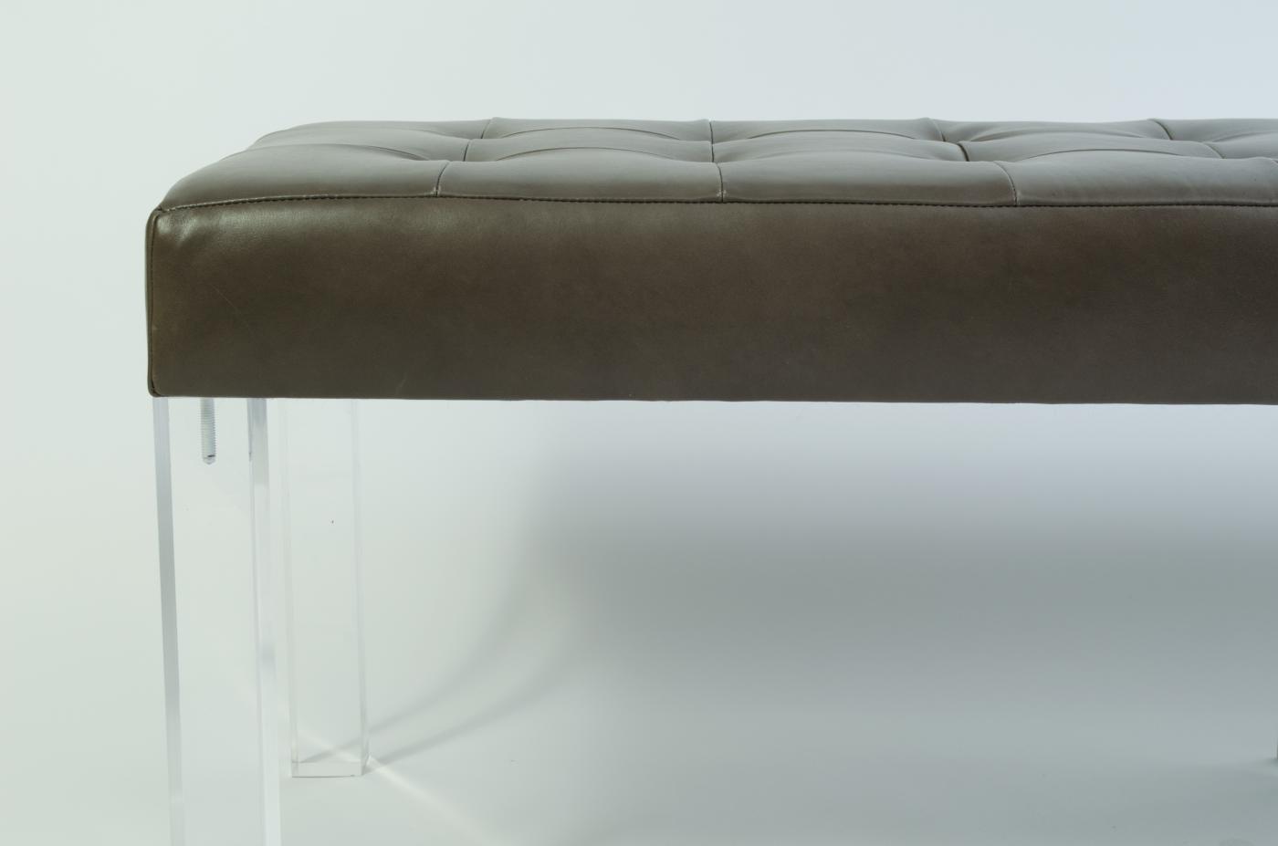 Montage - Lucite Prism Bench in Gunmetal Leather with Blind Tufting
