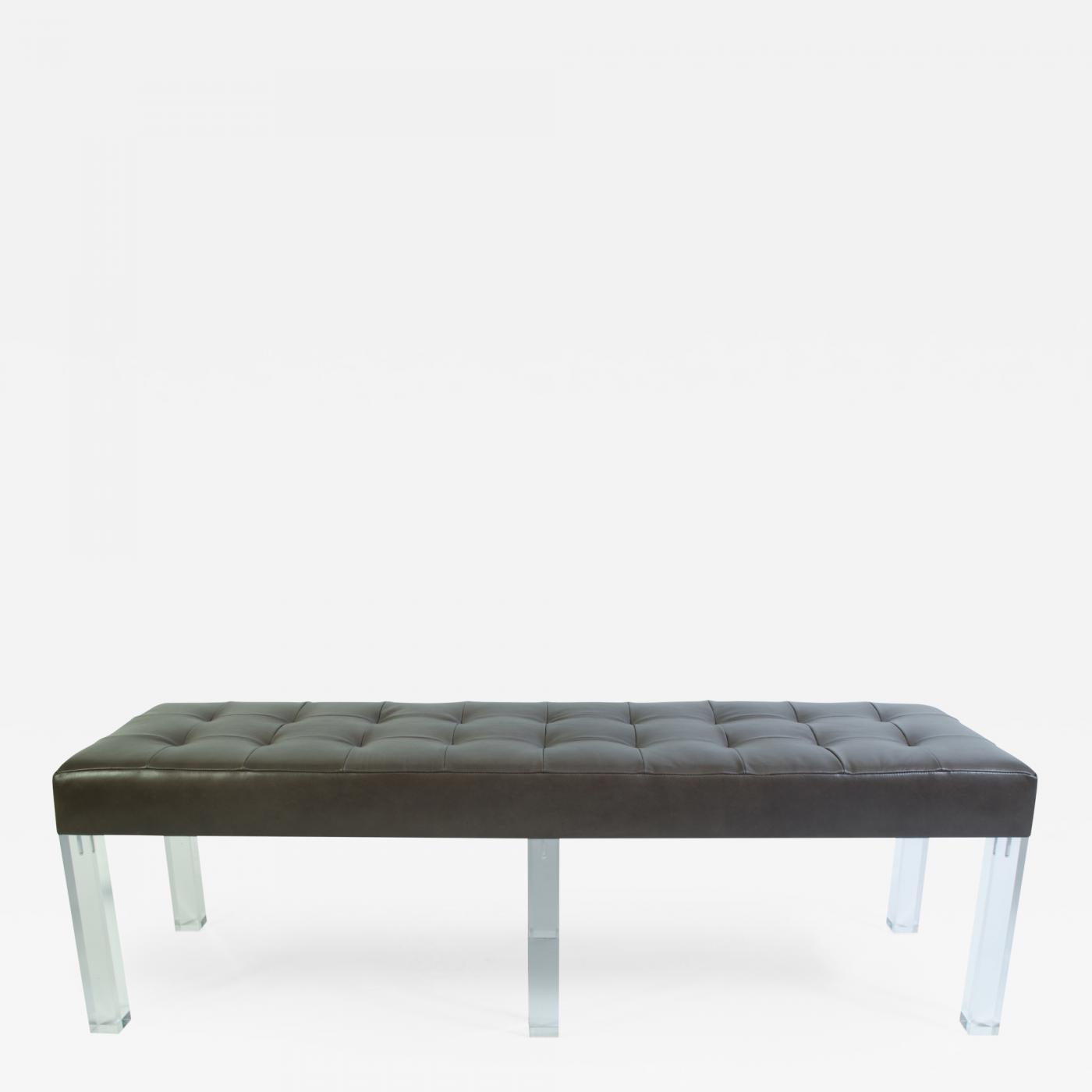 Montage - Lucite Prism Bench in Gunmetal Leather with Blind Tufting