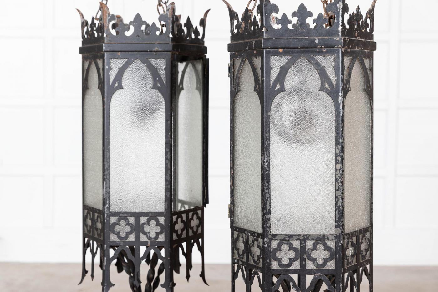 Monumental Pair Gothic Revival Church Lanterns