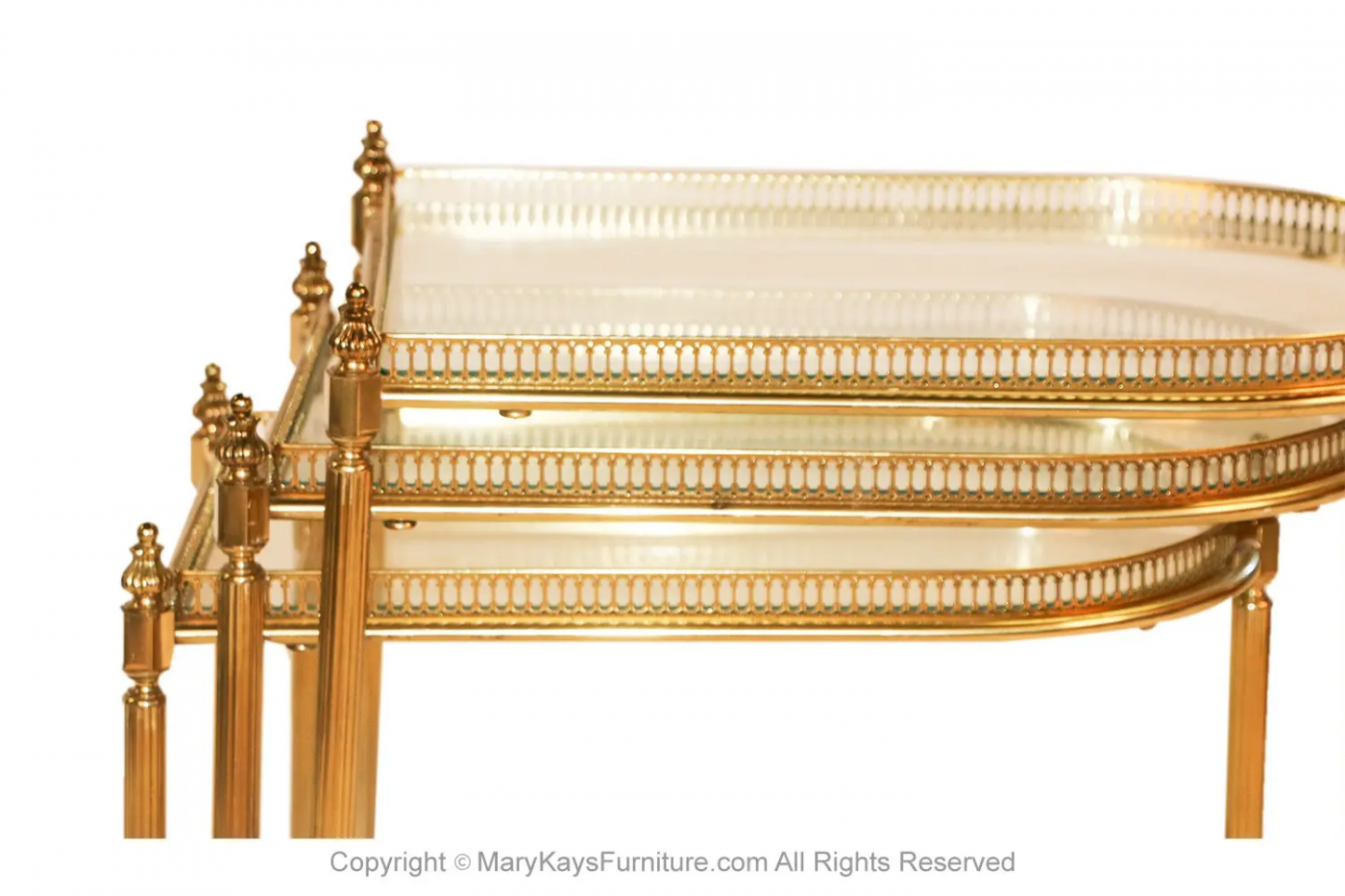 Neoclassical Hollywood Regency Brass Glass Nesting Tables