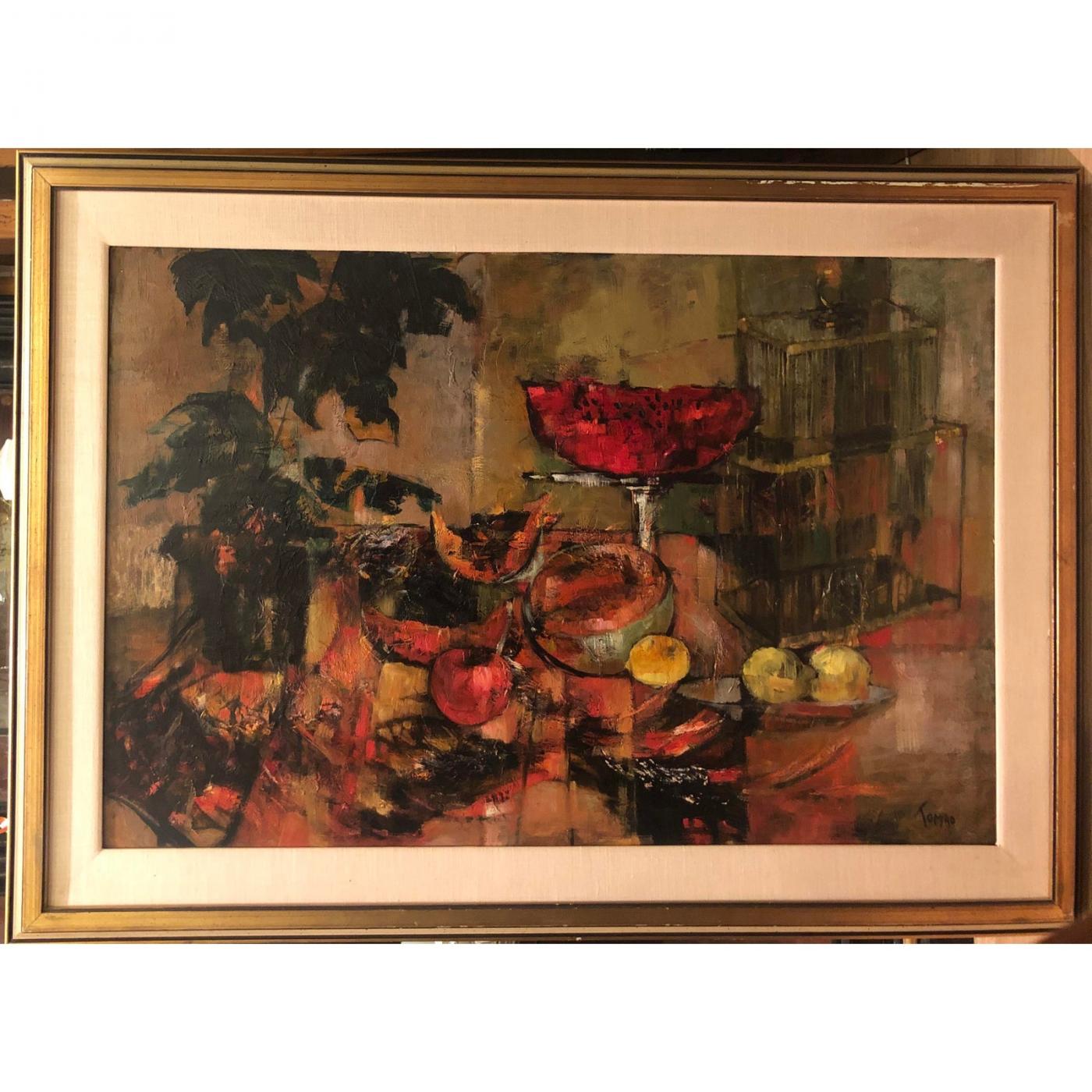 Original Mid Century Modern Jenny Tomao Abstract Still Life Painting