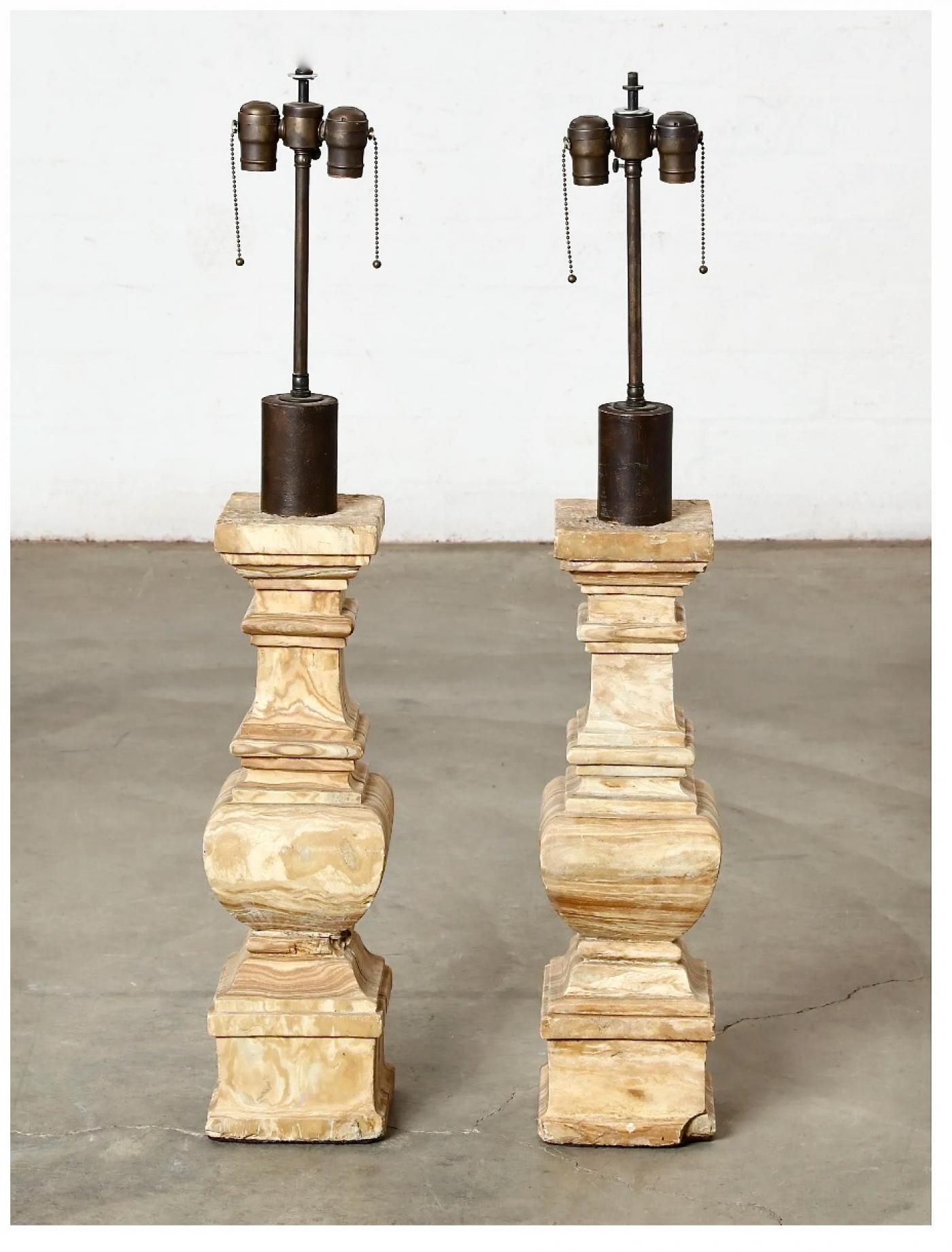 Pair 19th Century Alabaster Baluster Lamps