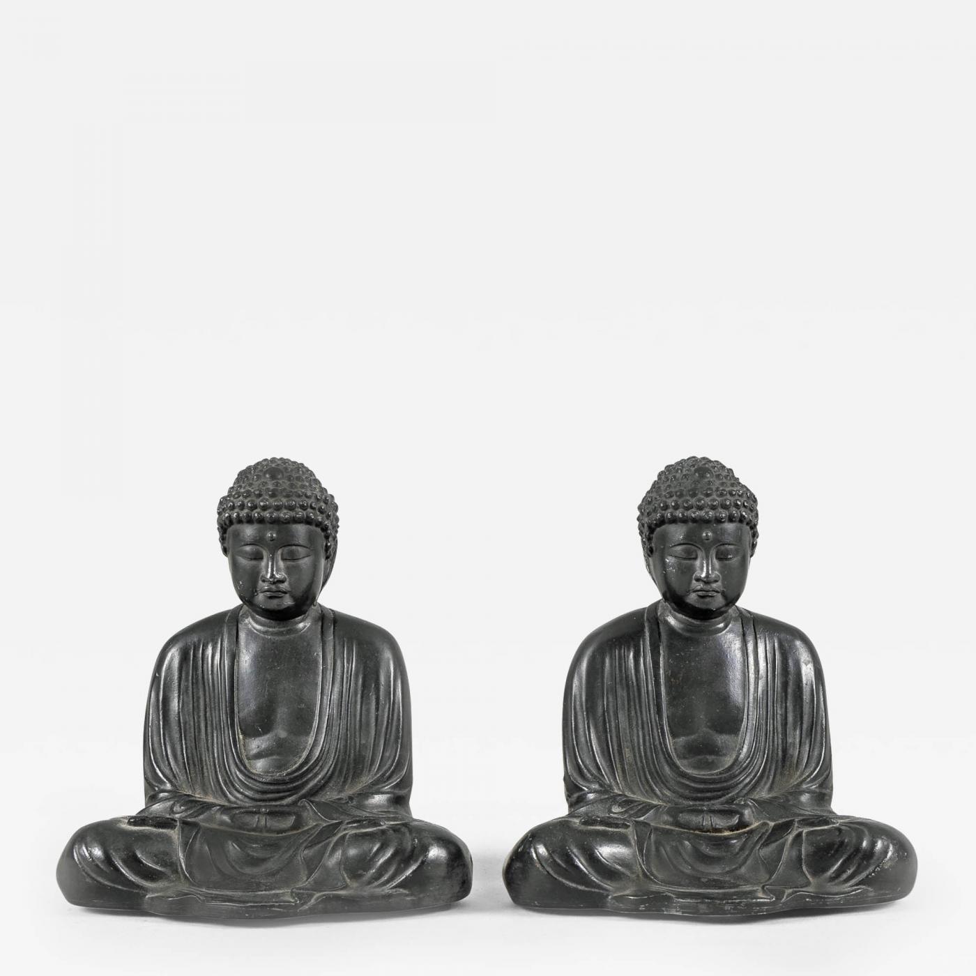Buddha / Buddhism - Pair Vintage Spelter Meditating Buddha Bookends