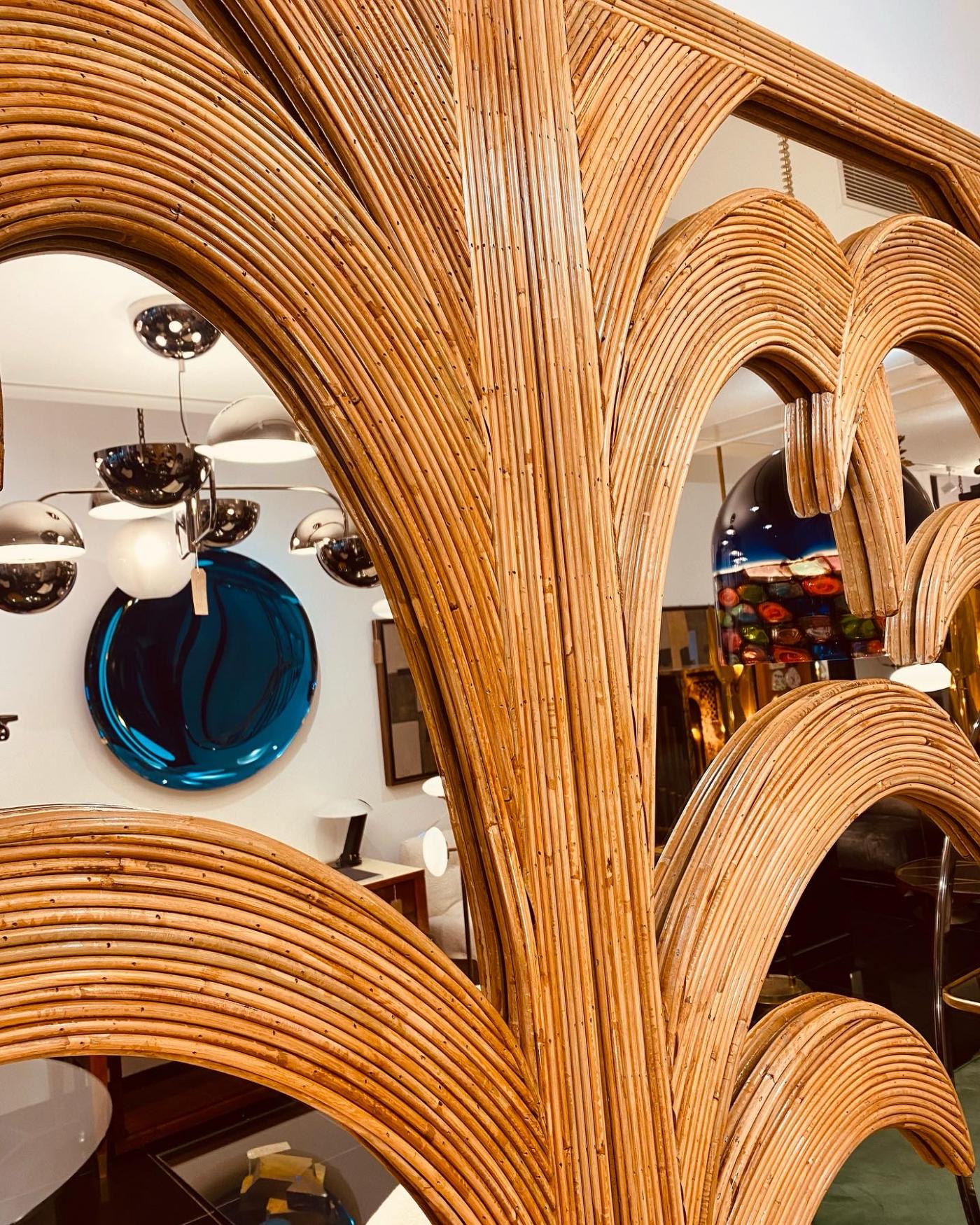 Pair of Large Mirrored Rattan Wall Panels