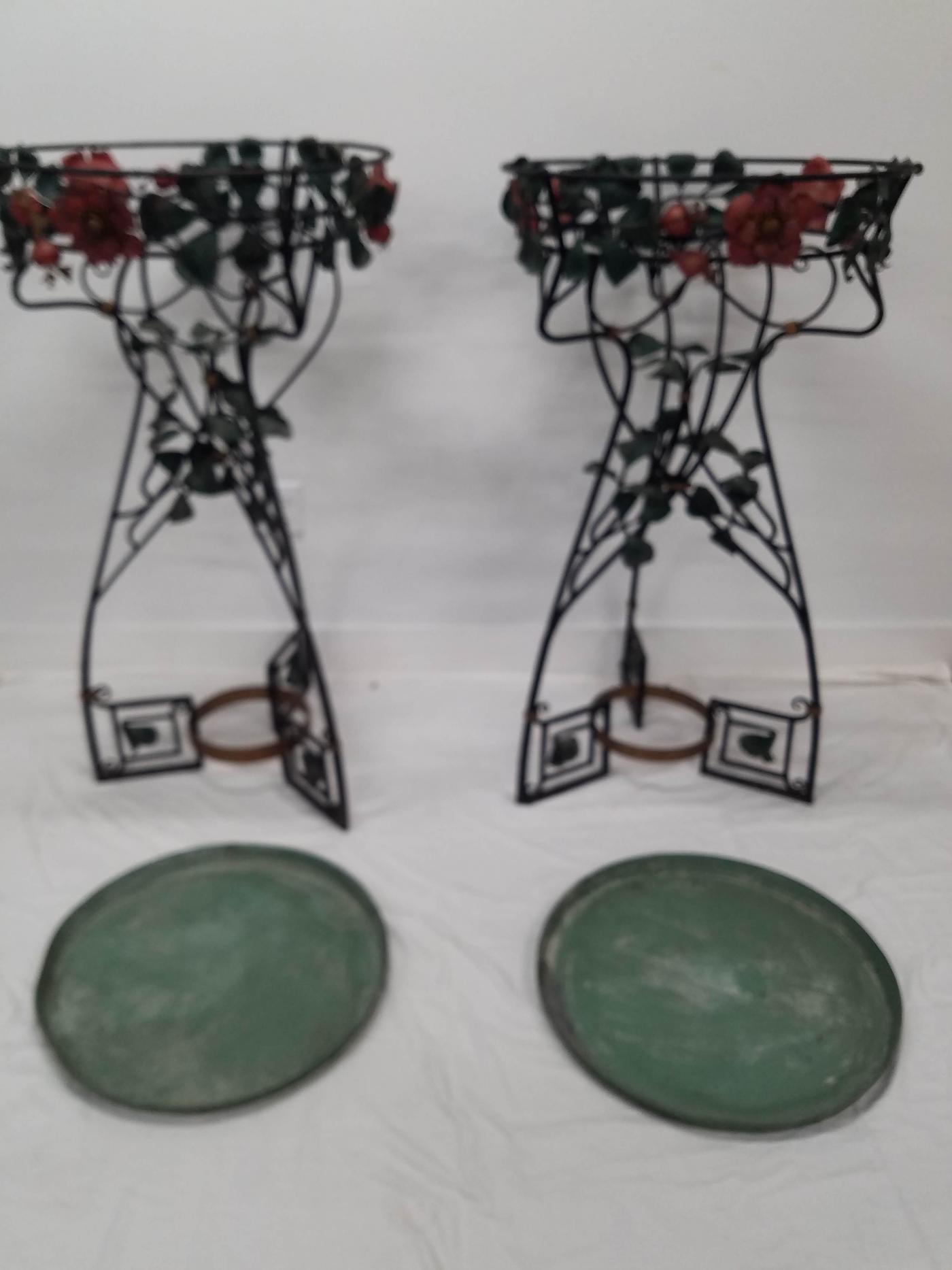 Pair of Period Art Nouveau Wrought-iron Fernery Plant Stands