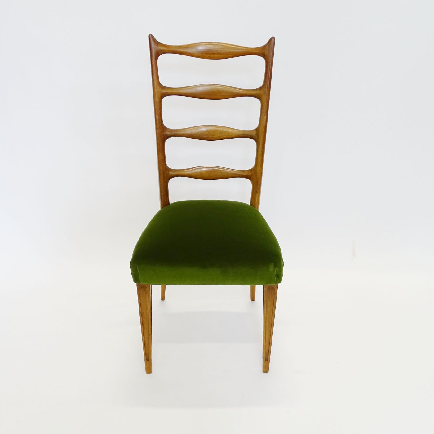 Paolo Buffa - Paolo Buffa Set of Six Dining Chairs in Wood and Green ...