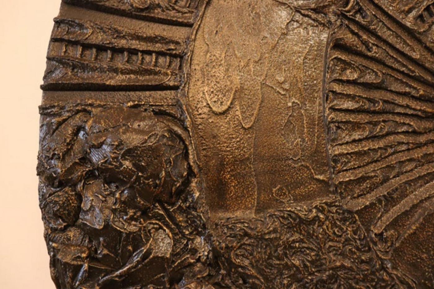 Paul Evans - Paul Evans Brutalist Sculpted Bronze Wall Mounted Disc Bar