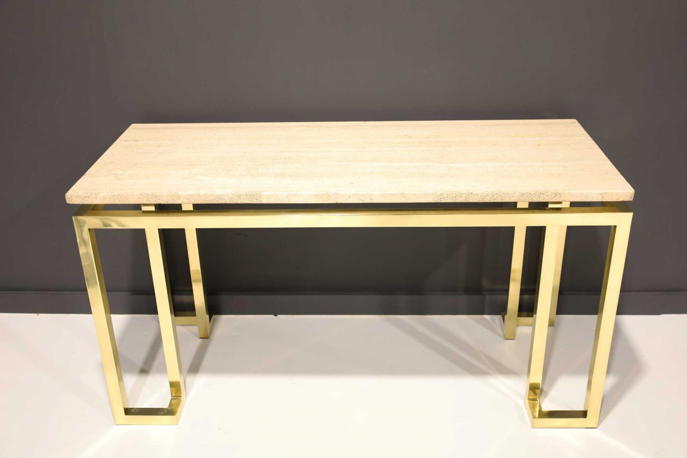 Paul M. Jones - Paul M. Jones Brass and Travertine Console Table