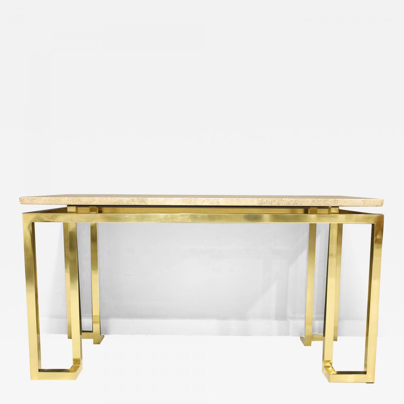 Paul M. Jones - Paul M. Jones Brass and Travertine Console Table
