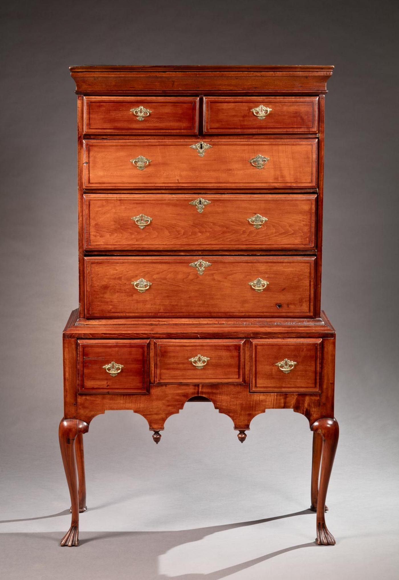 QUEEN ANNE FLAT TOP HIGHBOY WITH SPANISH FEET