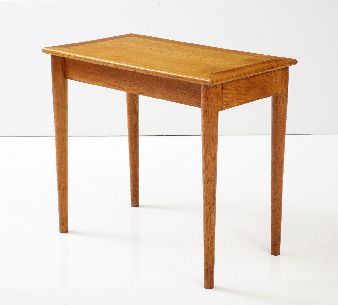 René Gabriel - René Gabriel Oak Desk, Side Table with Drawer, France c ...