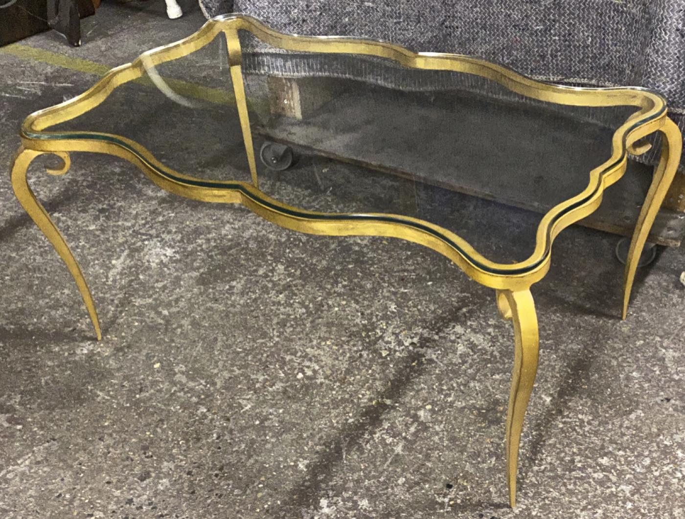 Rene Prou - Rene Prou gold leaf wrought iron ondulation coffee table