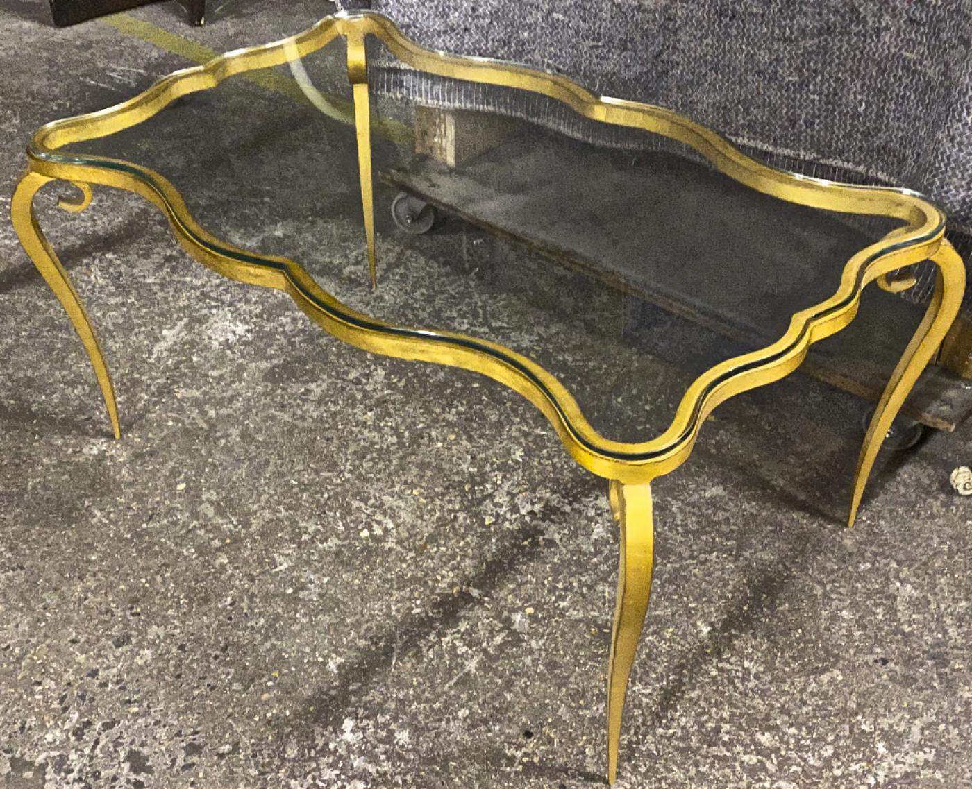 Rene Prou - Rene Prou gold leaf wrought iron ondulation coffee table