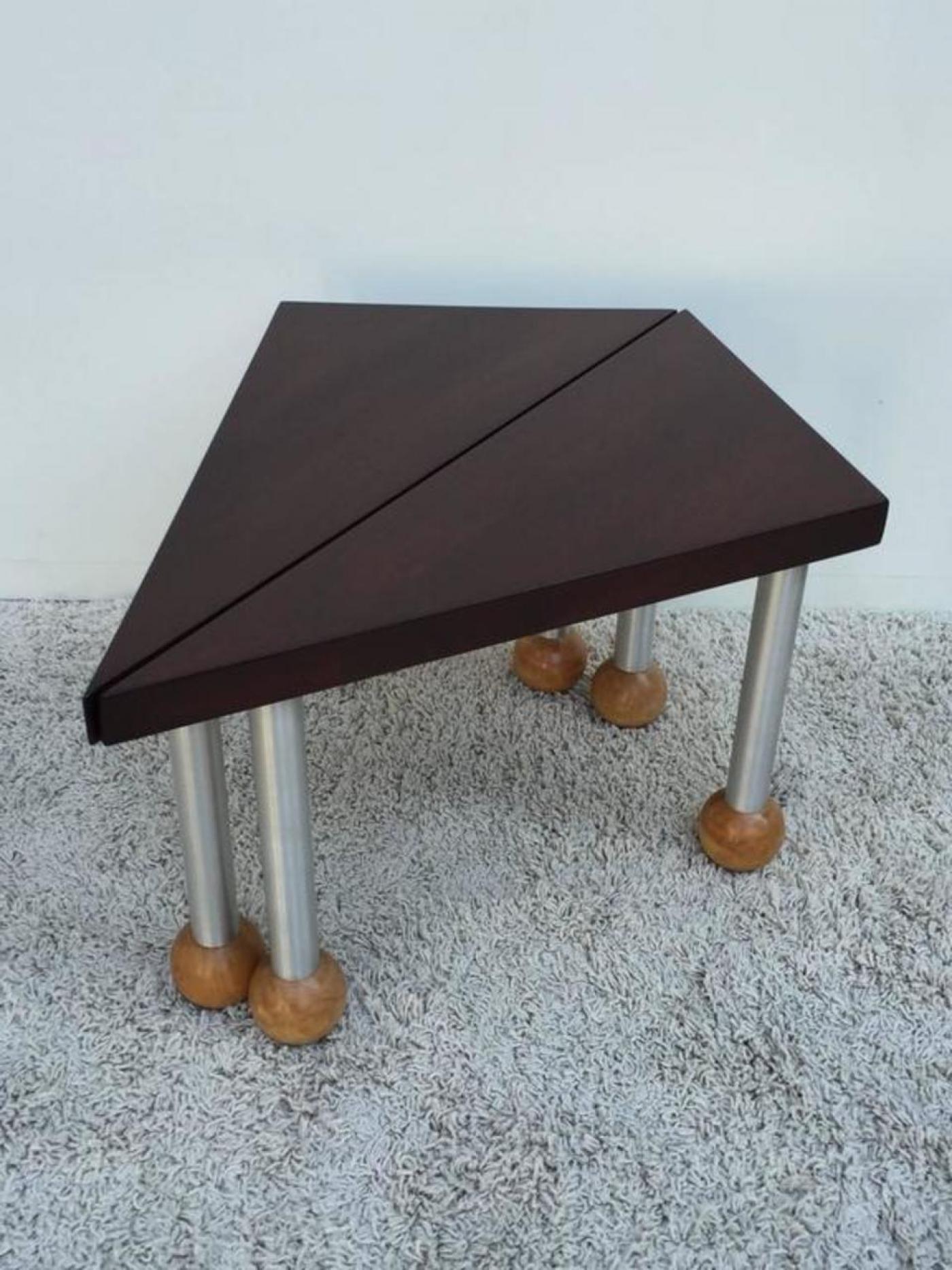 Russel Wright - Pair Triangular Tables Spun Aluminum Legs Blonde ...