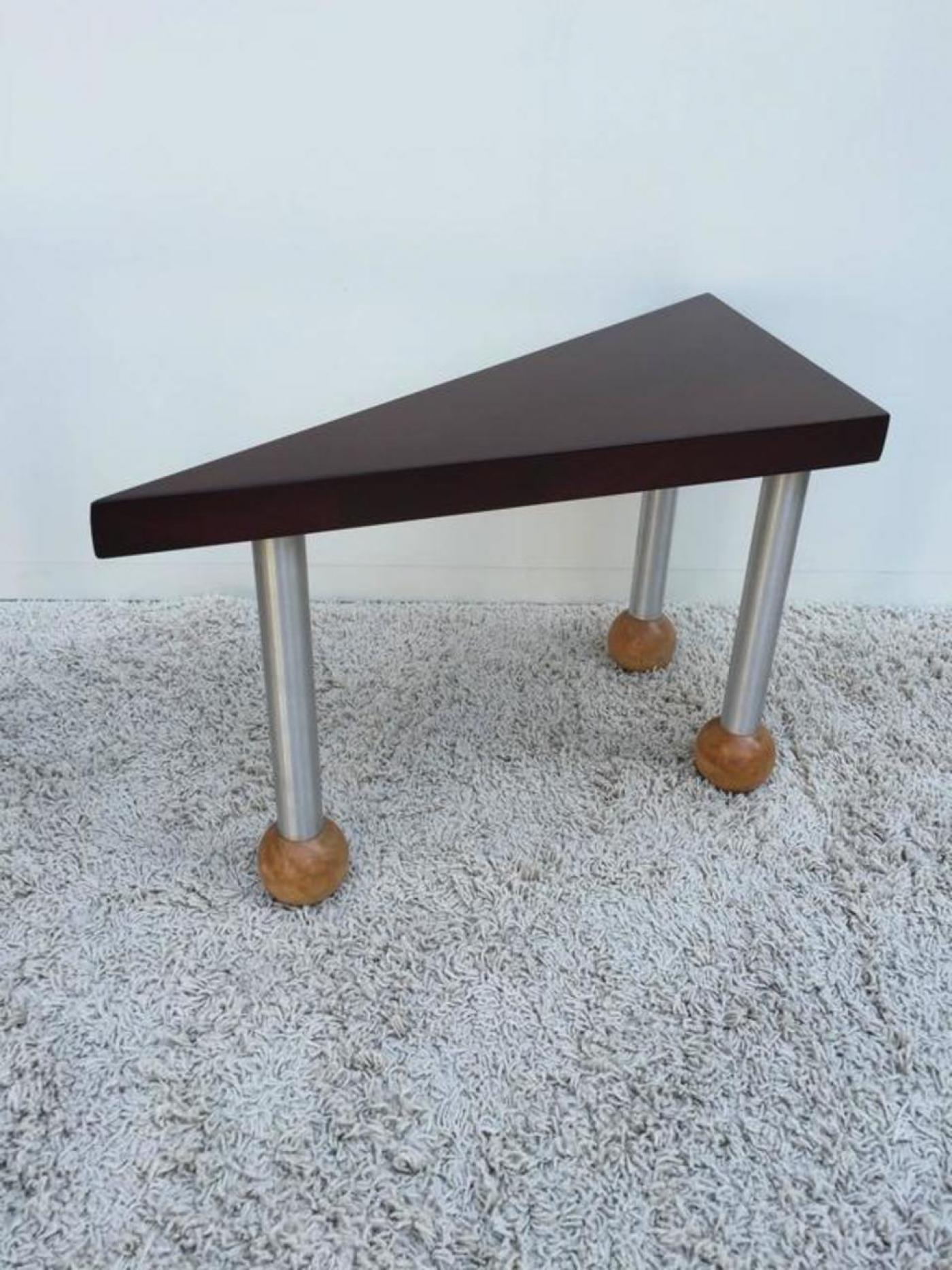 Russel Wright - Pair Triangular Tables Spun Aluminum Legs Blonde ...