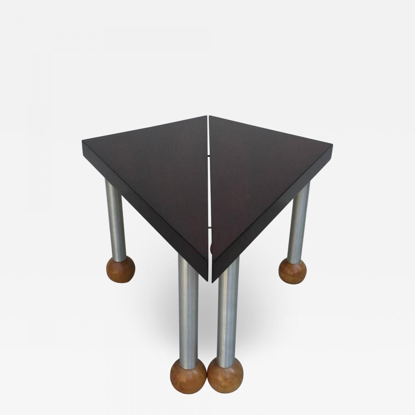 Russel Wright - Pair Triangular Tables Spun Aluminum Legs Blonde ...
