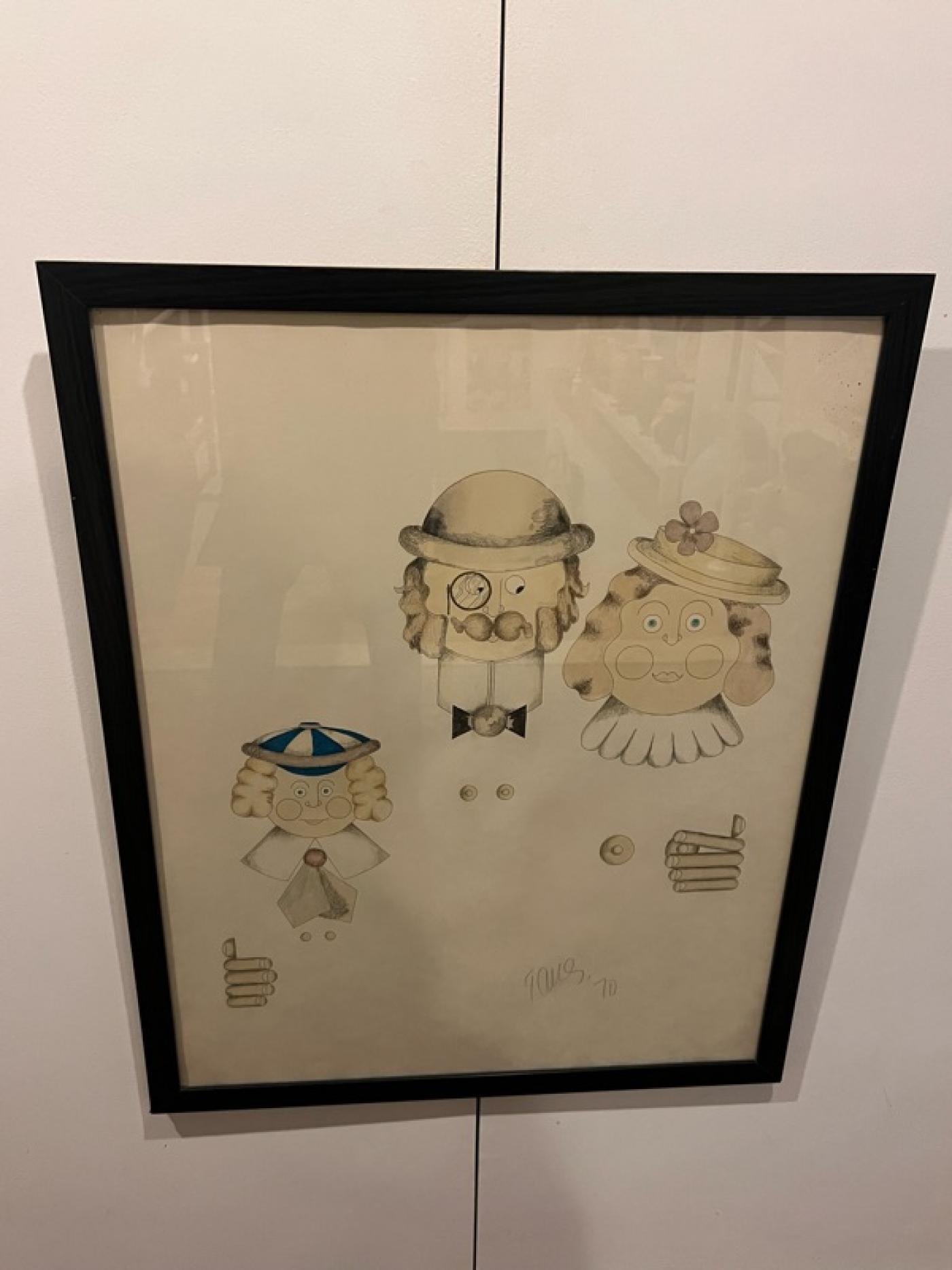 SIGNED RISQUE PEN AND INK DRAWING OF OLD WORLD FAMILY