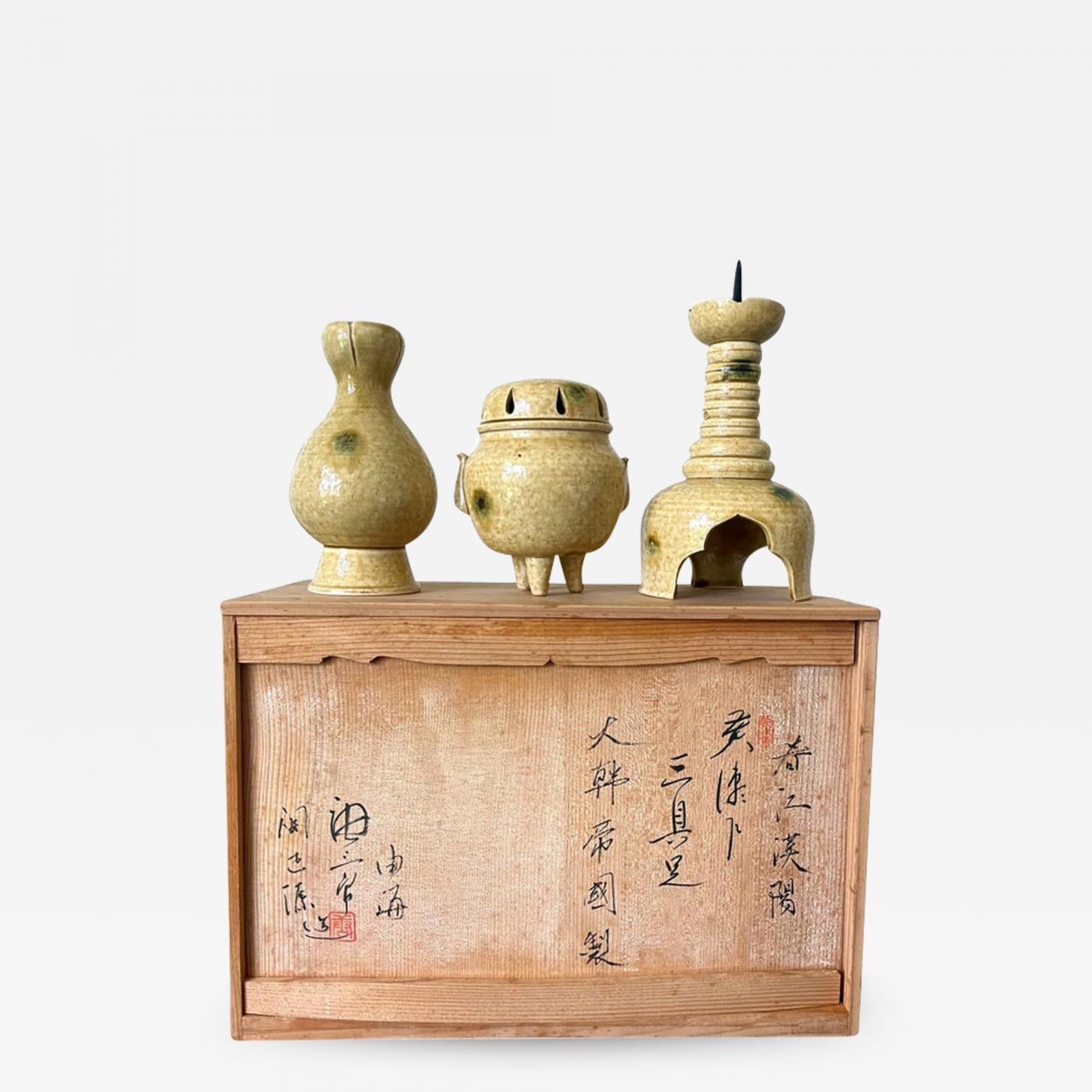 Set of Ki-Seto Ceramic Altar Pieces from Korean Empire Period