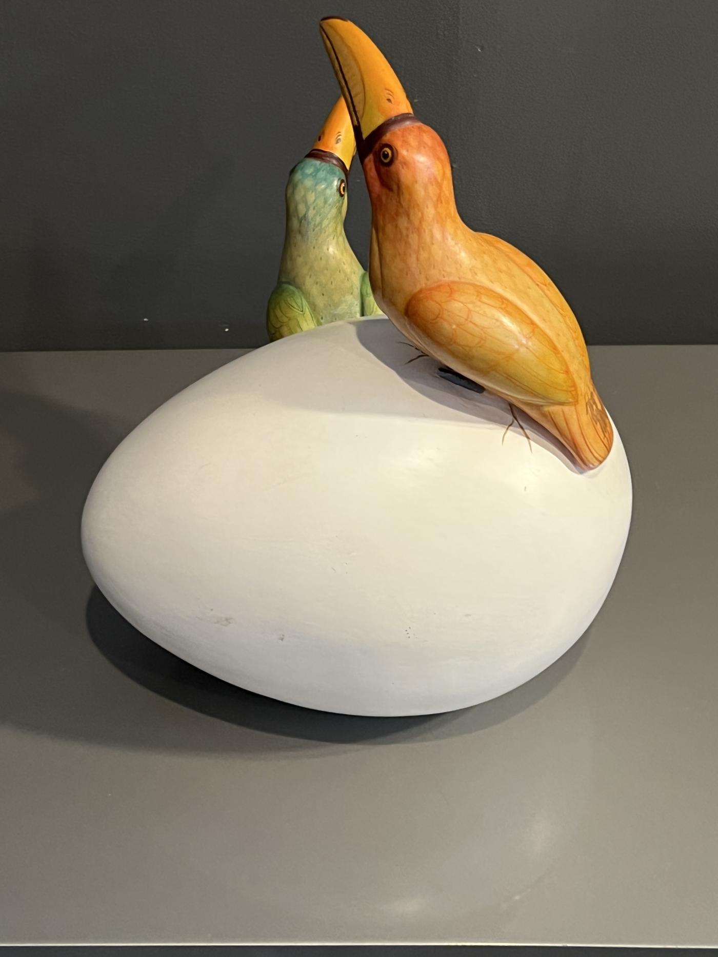 TOUCANS HATCHING OUT OF EGG SCULPTURE BY HECTOR GONZALEZ