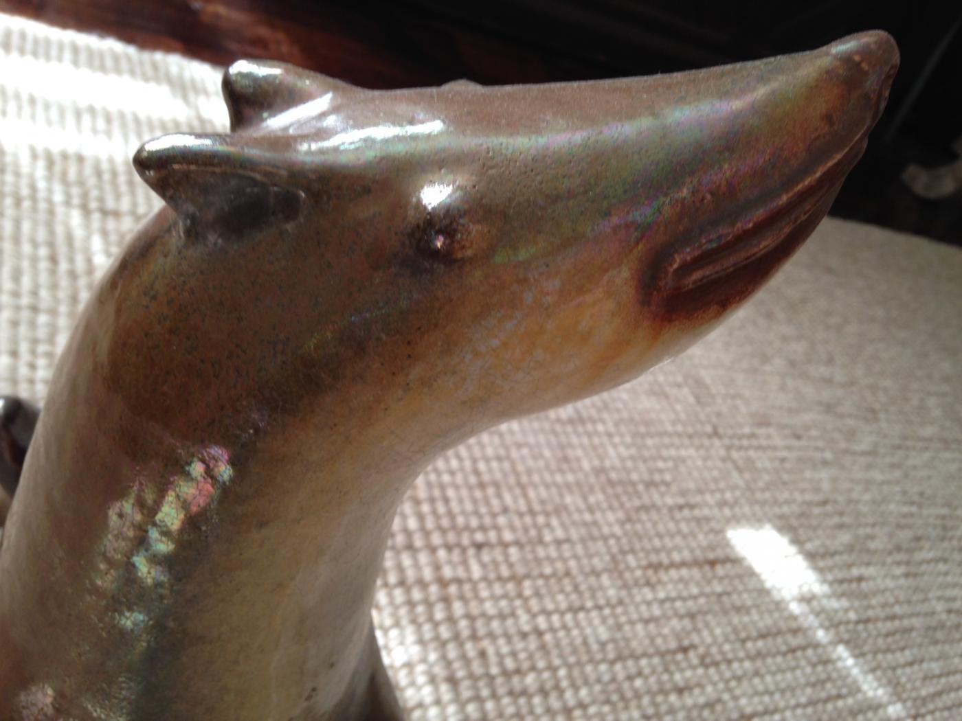 UNUSUAL MODERNIST ITALIAN TERRACOTTA WEASEL SCULPTURE