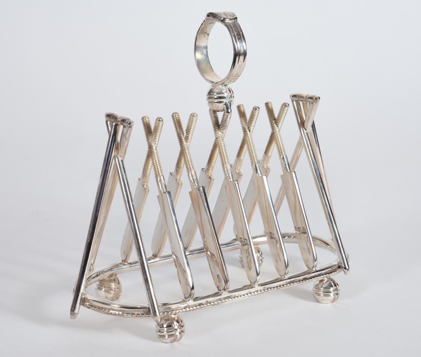 Vintage English Silver Plate Cricket Sport Design Toast Rack
