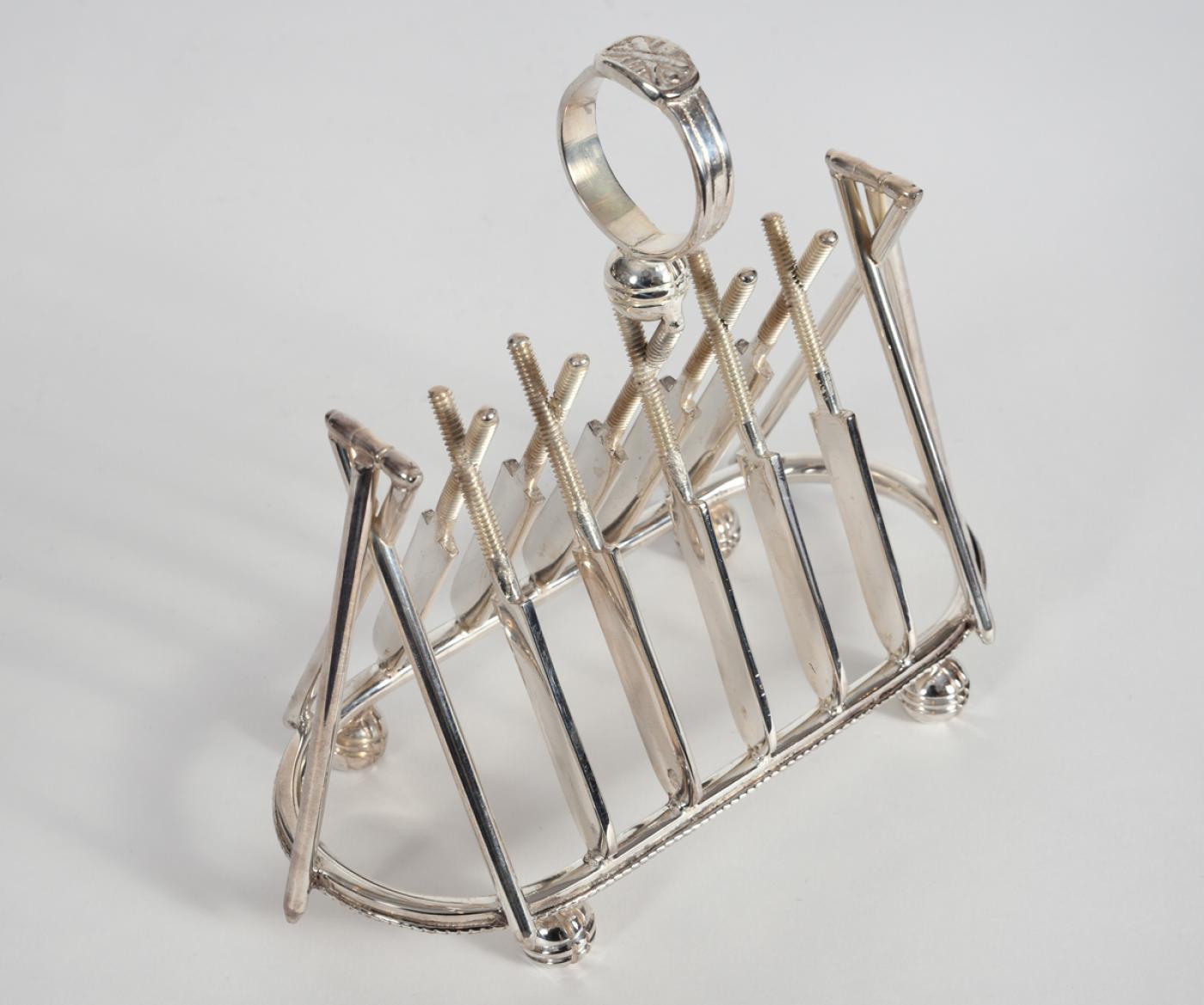 Vintage English Silver Plate Cricket Sport Design Toast Rack