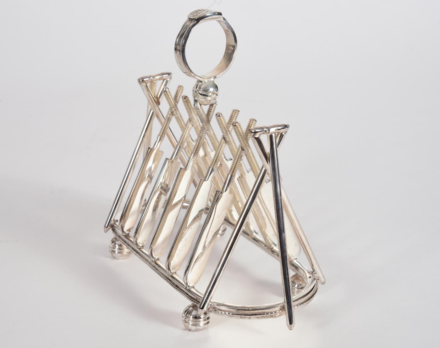 Vintage English Silver Plate Cricket Sport Design Toast Rack