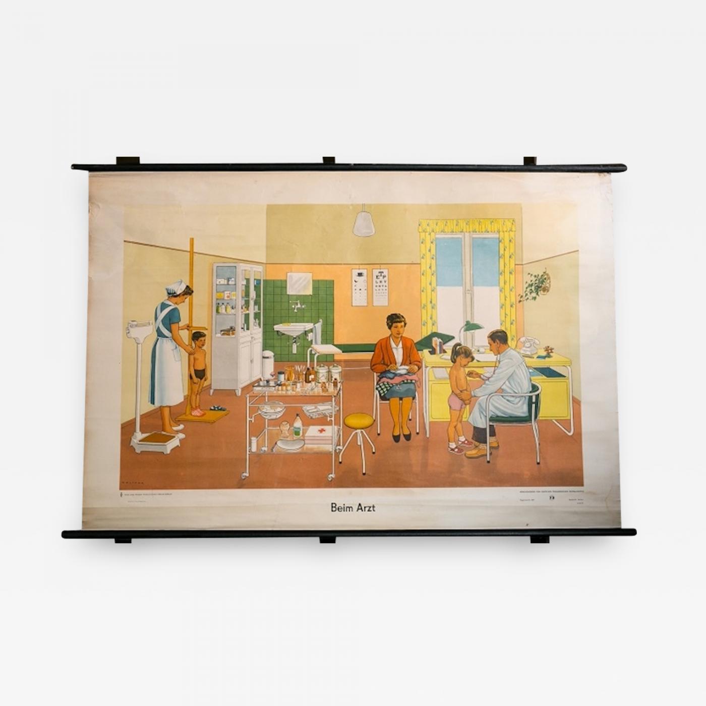 Vintage German Chart of Children Visiting the Doctor