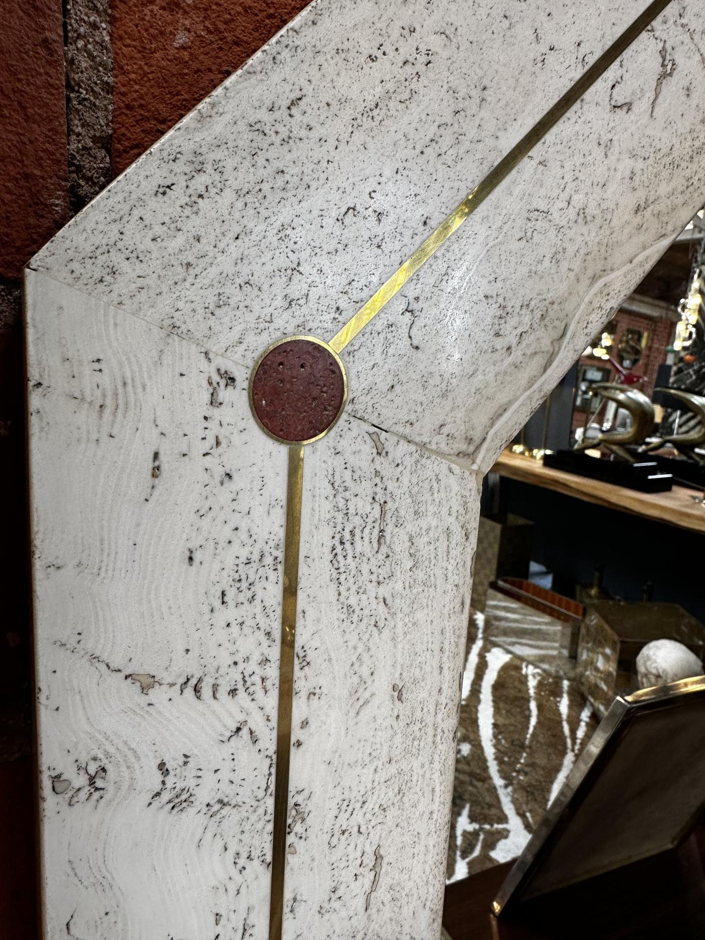 Vintage Italian Octagonal Travertine Wall Mirror 1980s