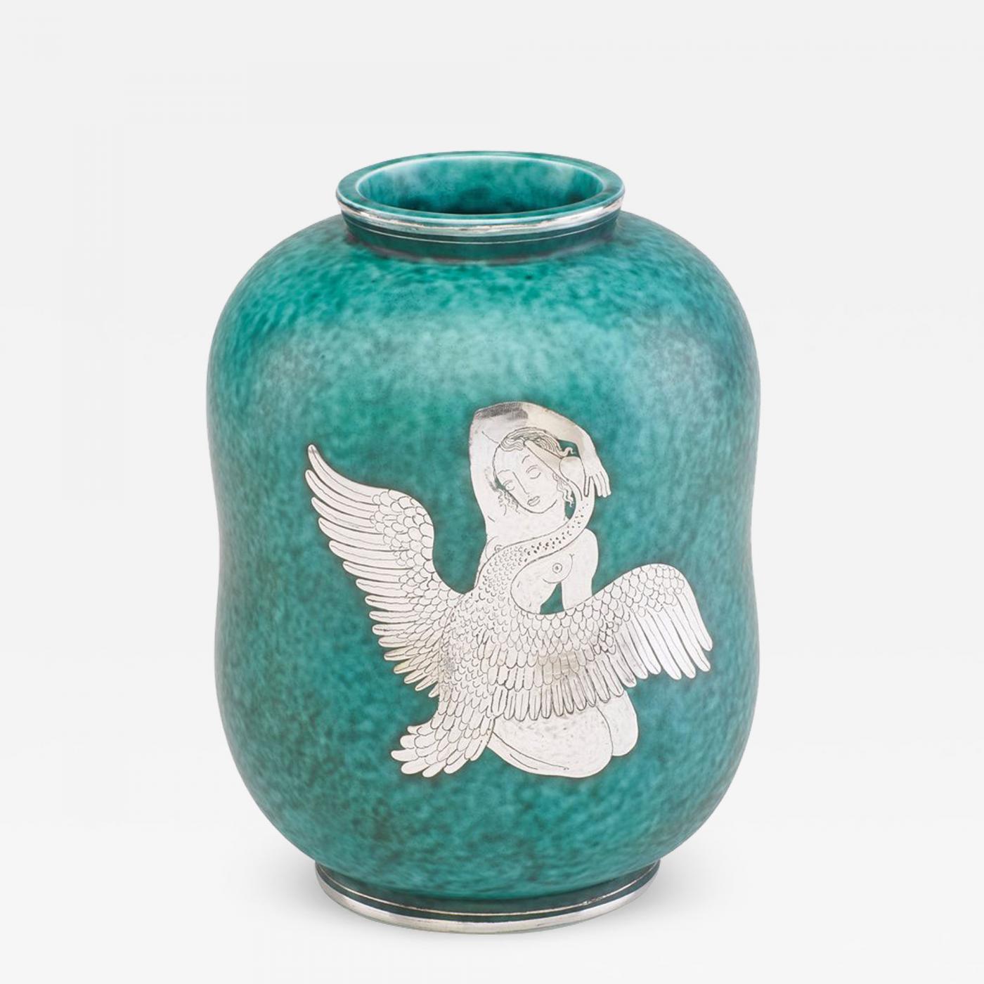 Wilhelm Kåge - Art Deco ceramic and silver "Argenta" vase by Wilhelm ...